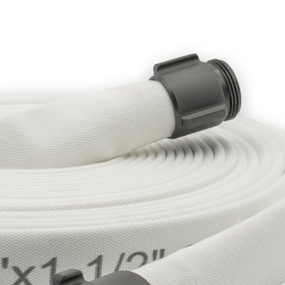 4" Double Jacket Water Pump Hose Threaded Fittings White